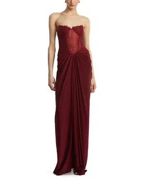 Bcbgmaxazria Lace Jersey Floor Sweeping Gown