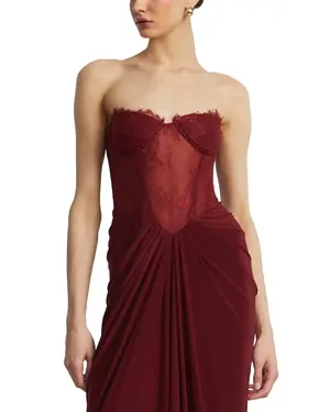 Bcbgmaxazria Lace Jersey Floor Sweeping Gown