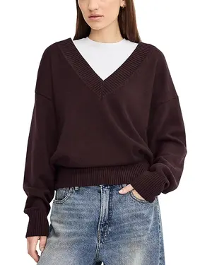 Good American Deep V Knit Sweater - Bark