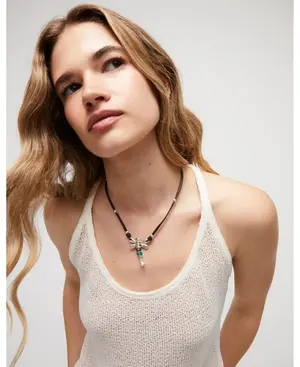 UNODE50 Sterling -plated Dragonfly Leather Necklace With Crystals