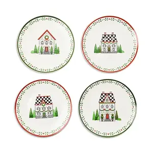 MACKENZIE-CHILDS Holly Village Ceramic Dessert Plates, Set Of 4 - No Color