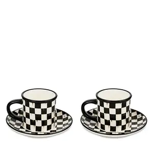 MACKENZIE-CHILDS Stoneware Espresso Cup & Saucer, Set Of 2 - Courtly Check