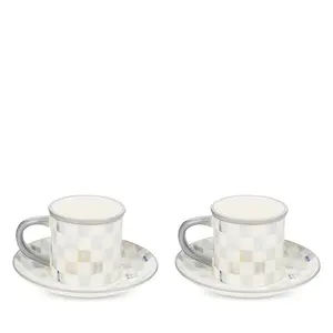 MACKENZIE-CHILDS Sterling Check Stoneware Espresso Cup & Saucer, Set Of 2 - No Color
