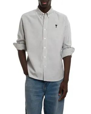 Ami Button Down Collar Logo Shirt - Black/white