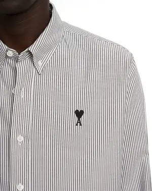 Ami Button Down Collar Logo Shirt - Black/white