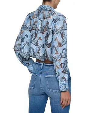 L'Agence Akemi Cropped Button Down Blouse - Blue Multi