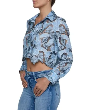 L'Agence Akemi Cropped Button Down Blouse - Blue Multi
