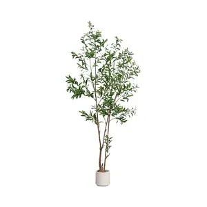 NEARLY NATURAL 7' Artificial Minimalist Olive Tree In White Decorative Planter - No Color