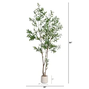 NEARLY NATURAL 7' Artificial Minimalist Olive Tree In White Decorative Planter - No Color