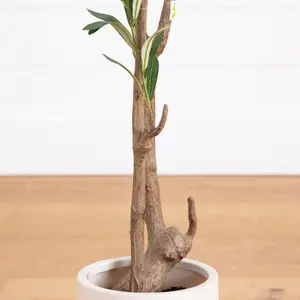 NEARLY NATURAL 7' Artificial Minimalist Olive Tree In White Decorative Planter - No Color
