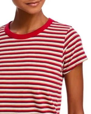 Rag & Bone Slub Striped Tee - Red Beige Multi