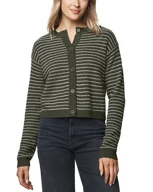Splendid Amber Stripe Crop Cardigan - Green Spruce