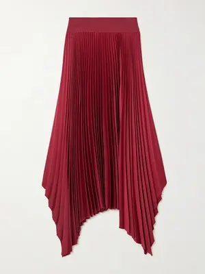 JOSEPH Ade Asymmetric Recycled Plissé-crepe Midi Skirt - Red
