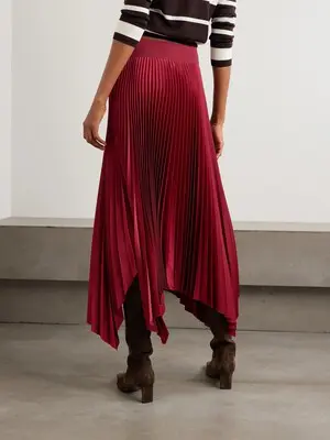 JOSEPH Ade Asymmetric Recycled Plissé-crepe Midi Skirt - Red