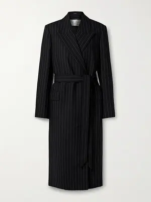 Acne Studios Belted Pinstriped Wool Coat