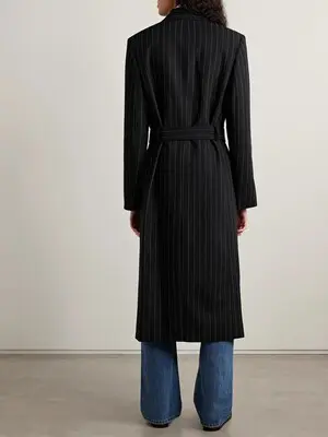 Acne Studios Belted Pinstriped Wool Coat
