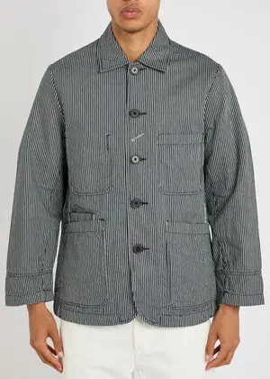 Universal Works Hickory Striped Cotton Overshirt - Grey