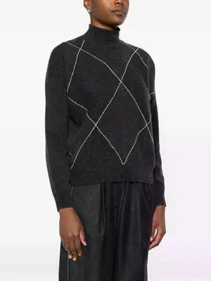 Peserico Diamond Pattern High-neck Sweater - Grey