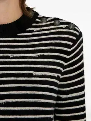 Zadig&Voltaire Spiky Striped Button-detailed Wool-cashmere Blend Sweater - Black