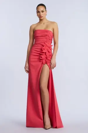 Bcbgmaxazria Strapless Flower Detail Gown