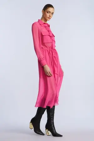 Bcbgmaxazria Solid Ruffle Shirt Dress