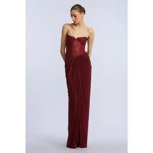 Bcbgmaxazria Lace And Jersey Strapless Gown - Cabernet