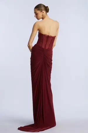 Bcbgmaxazria Lace And Jersey Strapless Gown - Cabernet