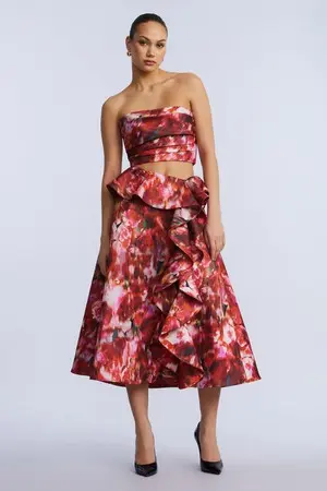 Bcbgmaxazria Printed Cascade Midi Skirt