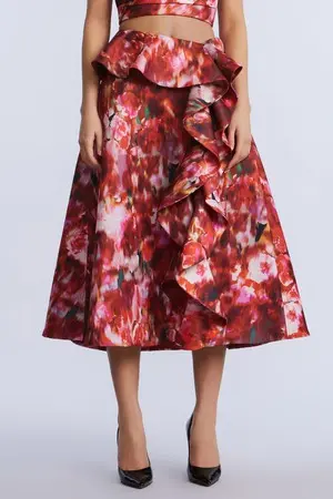 Bcbgmaxazria Printed Cascade Midi Skirt