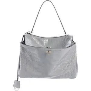 Balenciaga Medium Rodeo Croc-embossed Handbag - 1142 Cloud Grey