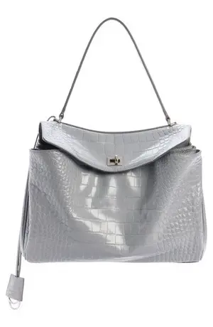 Balenciaga Medium Rodeo Croc-embossed Handbag - 1142 Cloud Grey