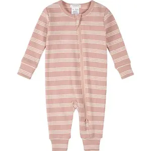 PETIT LEM Stripe Rib One-piece Pajamas - Pink