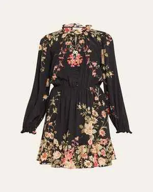 Sea Floral Long-sleeve Mini Dress - Multi