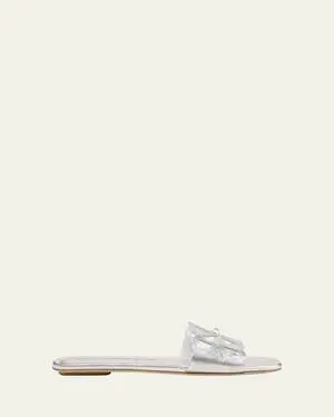 STUART WEITZMAN Jasmine Metallic Cutout Flat Slide Sandals - Silver