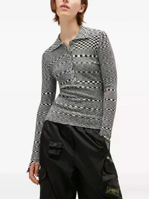 GANNI Space-dye Check Polo Neck Top