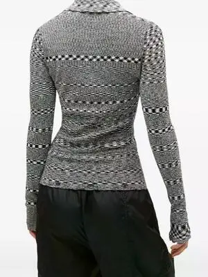GANNI Space-dye Check Polo Neck Top