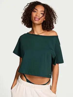 Pink Slouchy Cropped Sleepshirt - Green