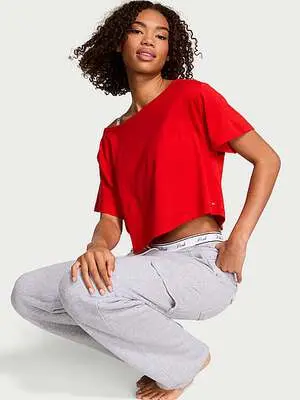 Pink Slouchy Cropped Sleepshirt - Red