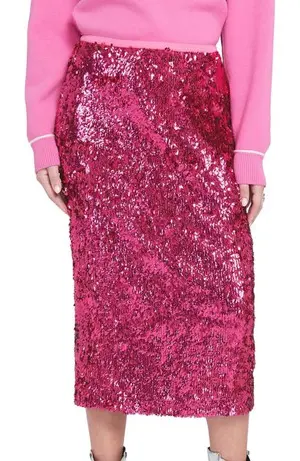 ELLE COLLECTION Sequin Embellished Midi Pencil Skirt - Bright Pink