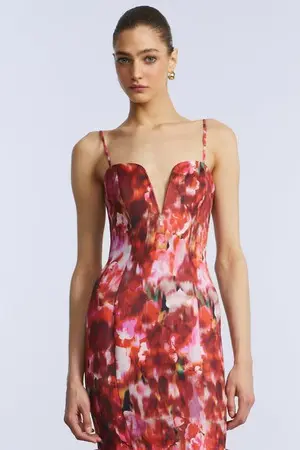 Bcbgmaxazria Printed Mikado Ruffle Ball Gown