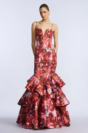 Bcbgmaxazria Printed Mikado Ruffle Ball Gown