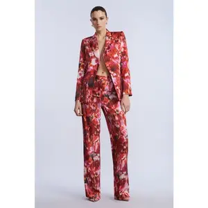 Bcbgmaxazria Washed Floral Twill Blazer - Washed Rose Chili Pepper Print