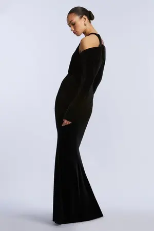 Bcbgmaxazria Long Sleeve Halter Velvet Gown