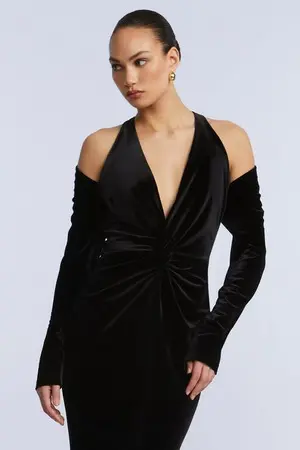 Bcbgmaxazria Long Sleeve Halter Velvet Gown