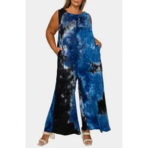 L I V D Tie-dye Pocket Jumpsuit - Navy Royal Grey