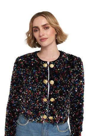 ELLE COLLECTION Sequin Embellished Cropped Jacket