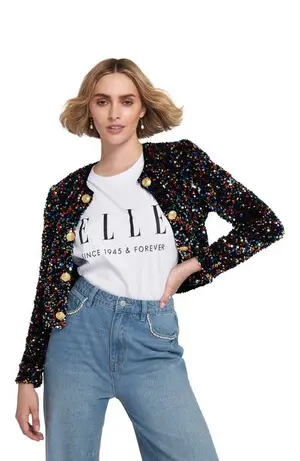 ELLE COLLECTION Sequin Embellished Cropped Jacket