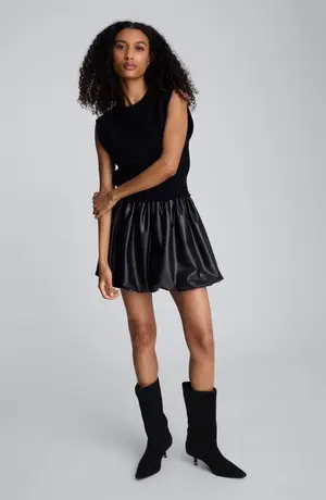 KENNETH COLE Faux Leather Bubble Mini Skirt