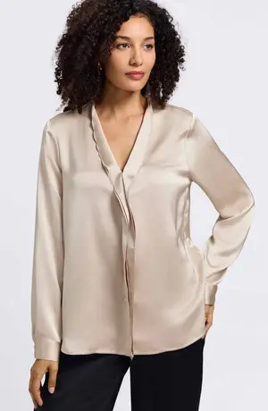 Foxcroft Rosale Ruffle Placket Button-up Shirt - Champagne