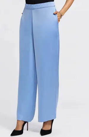 Foxcroft Hostess Satin Pull-on Pants - Bel Air Blue